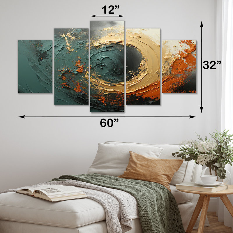 Ivy Bronx 'Orange And Gold Ripple Waves Melody III - Abstract Spirals Multipanel Wall Art Decor ...
